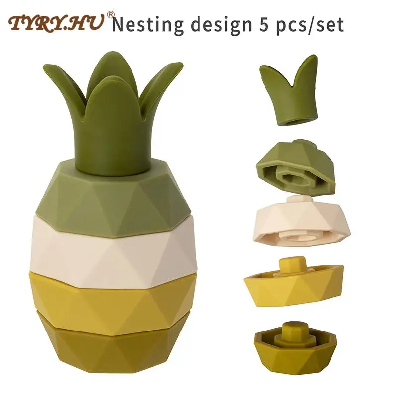 New Kid Montessory Pineapple Building Blocks Silicone Stacking Toy Baby ...