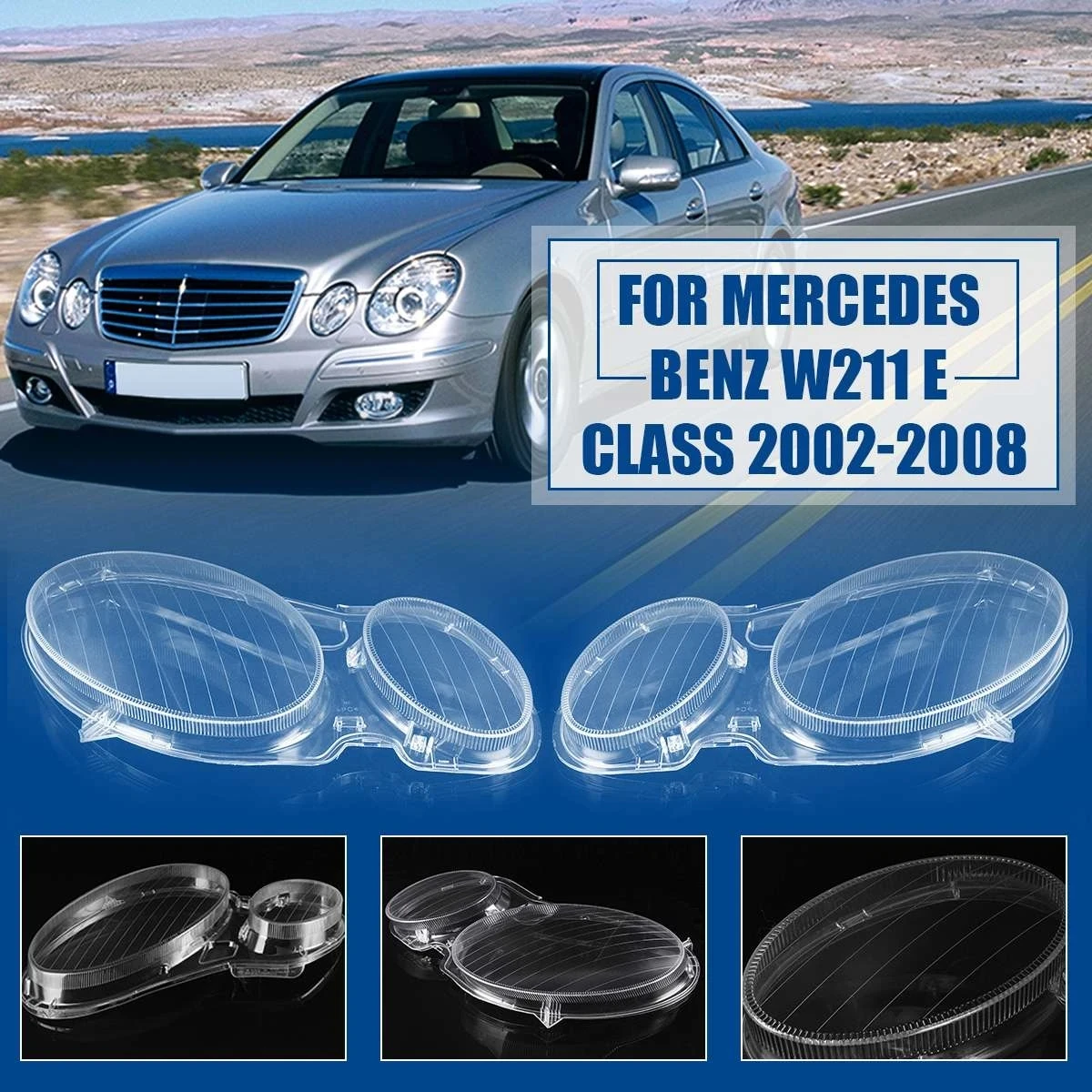 1-Pair-Car-Headlight-Lens-Cover-For-Mercedes-For-Benz-E-Class-W211-E240 ...