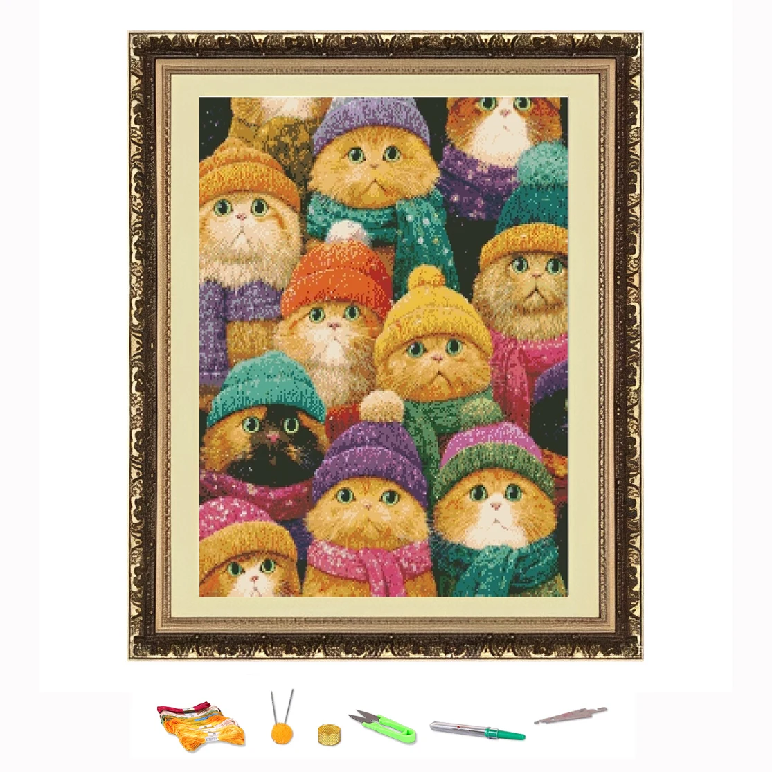 Cross Stitch Embroidery Cats in hats Thread Drawing DIY Needlework Kit ...