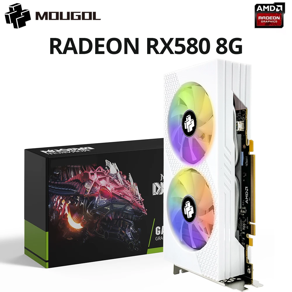 MOUGOL-AMD-Radeon-RX580-8G-White-RGB-Graphics-Card-GDDR5-Memory-256Bit ...