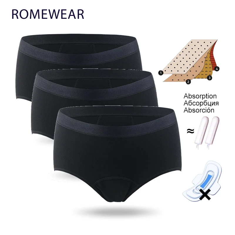 3Pcs-4-Layer-Reusable-Cotton-Bamboo-Menstrual-Panties-For-Women-Period ...