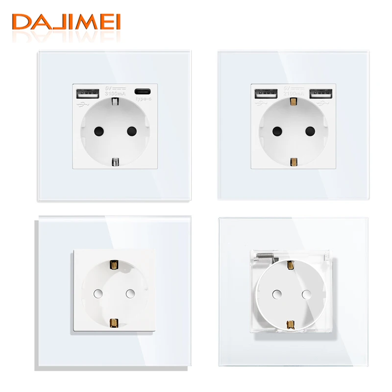 DAJIMEI-EU-Russia-single-Wall-Power-Socket-Dual-USB-TypeC-Crystal-Glass ...