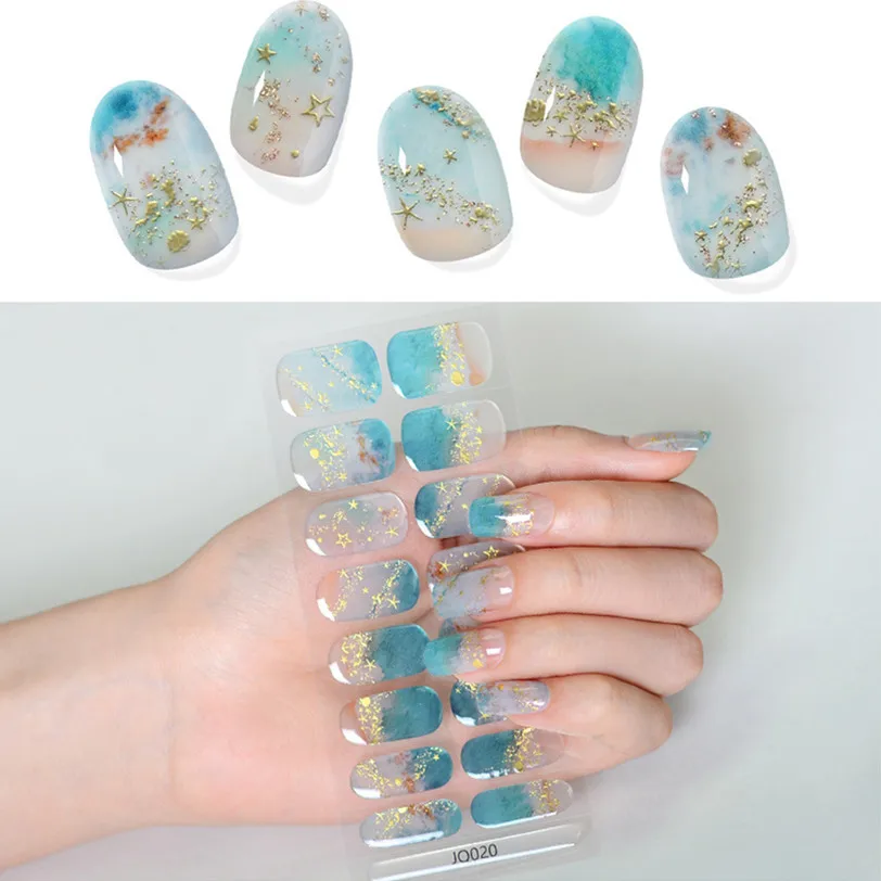16-Strips-sheet-Semi-Cured-Gel-Nail-Stripes-Gradient-Jelly-Glitter-DIY ...