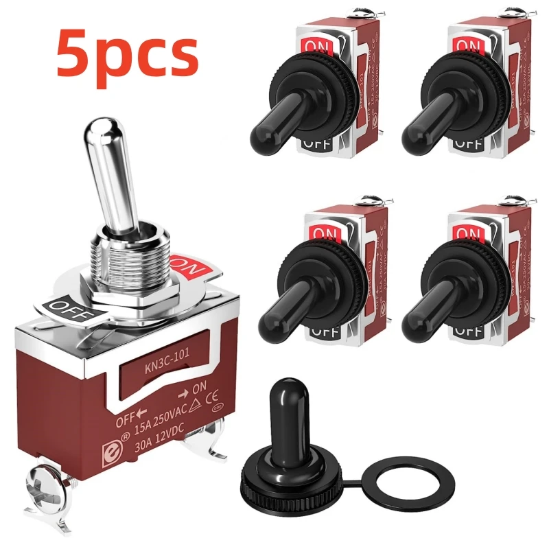 5pcs-Waterproof-Toggle-Switch-15A-250V-AC-Heavy-Duty-Car-Boat-Rocker ...