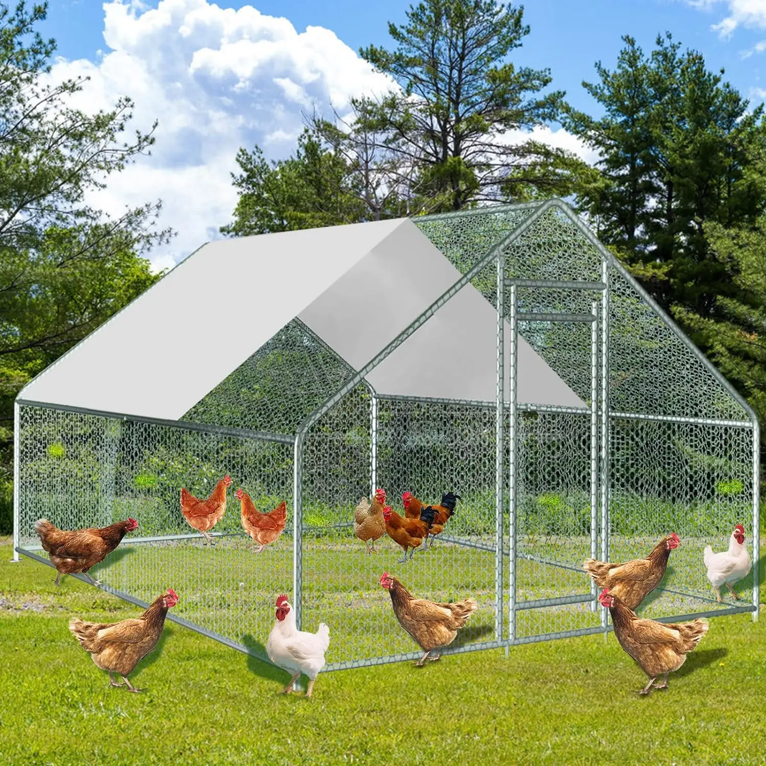 Large-Metal-Chicken-Coop-Run-Walk-in-Poultry-Cage-Galvanized-Chicken ...