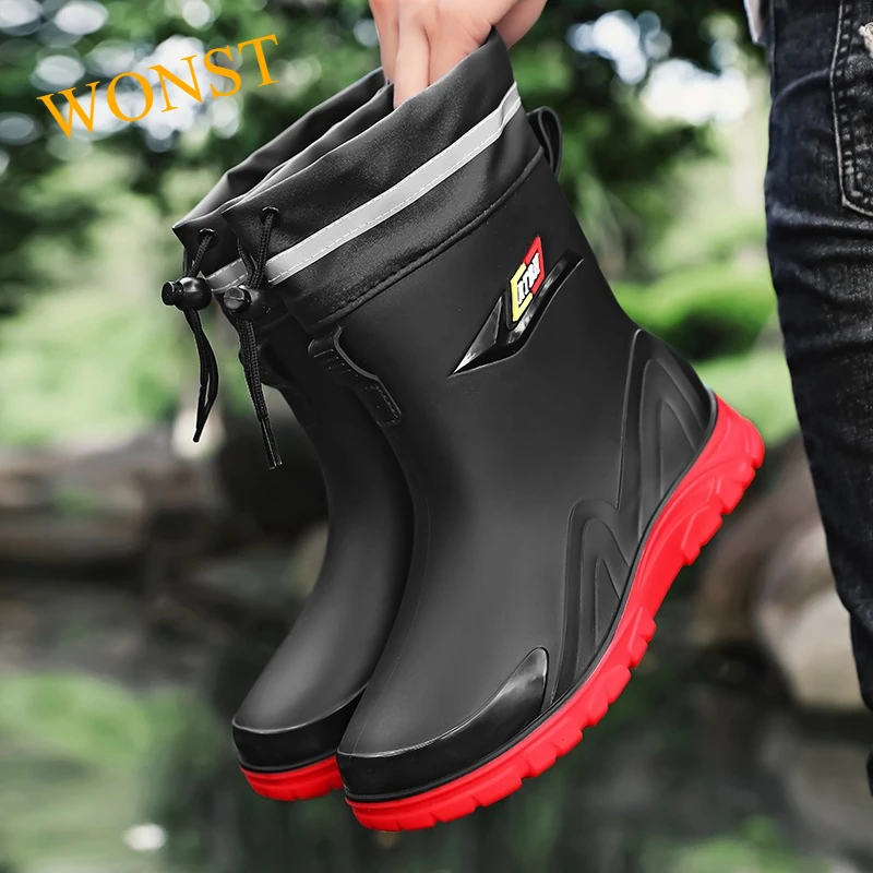 WONST Men's Ankle High Thickened Fleece Lined Rain Boots Anti-slip ...