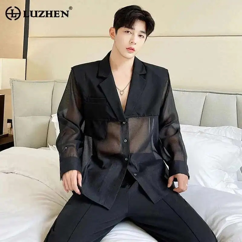 LUZHEN Shirts Design Elgance Organza Splicing Men's Blazer Sunscreen ...