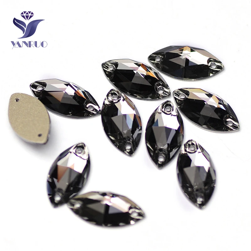 YANRUO-3223-All-Sizes-Black-Diamond-Sew-On-Crystal-Navette-Shape-Strass ...
