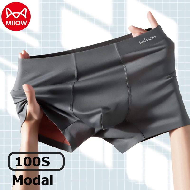 MiiOW 3pcs 100S Modal Men's Underwear Mulberry Silk 3A Antibacterial Boxer Shorts Seamless Men ...