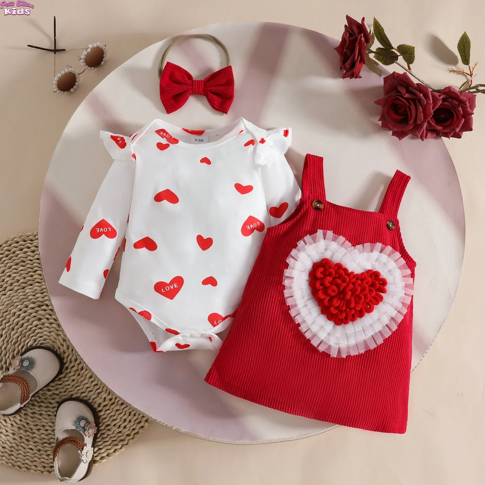Toddler Girl Baby Clothing Long Sleeve Romper and Corduroy Heart Shaped ...