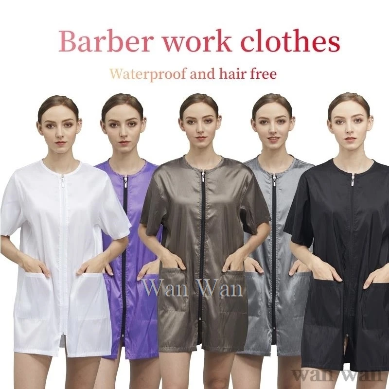 Short Sleeve Hairstylist Work Clothes Barber Shop Uniforms Non-stick ...