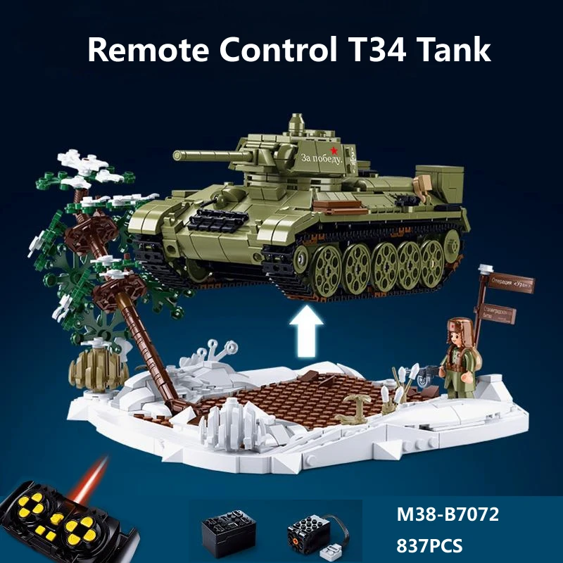 New-WW2-Military-1942-Remote-Control-T34-76-Tank-Building-Blocks-Model ...