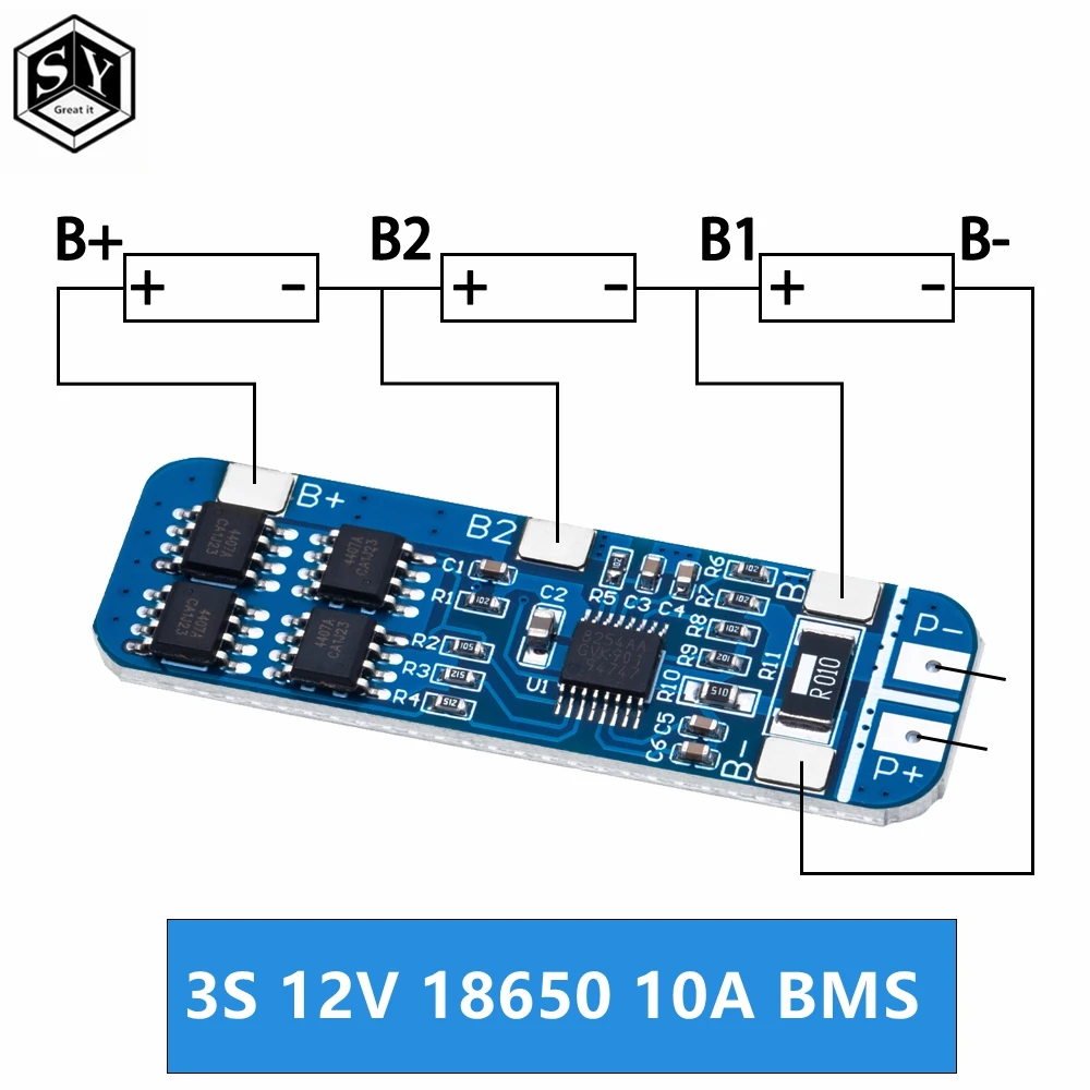 3s 12v 18650 10a Bms Charger Li-ion Lithium Battery Protection Board ...