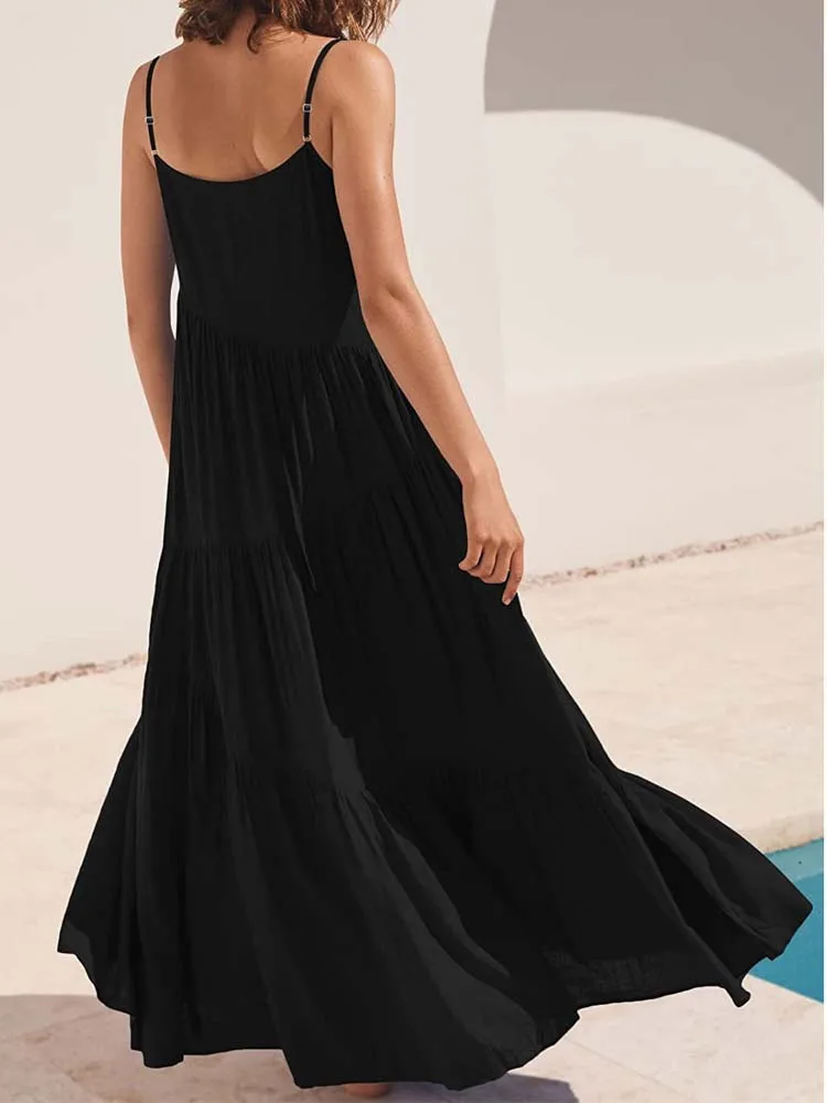 Summer Solid Color Fashion Loose Sleeveless Party Maxi Dress