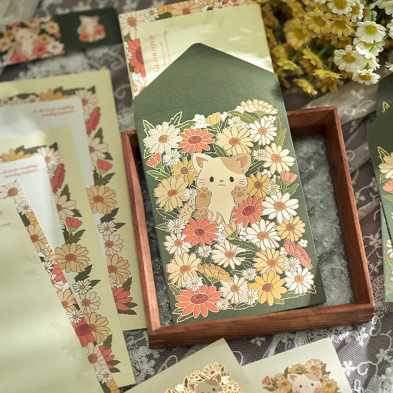 Kawaii-Gold-Foil-Flowers-Envelopes-Letter-Pads-Set-Cute-Wedding-Party ...