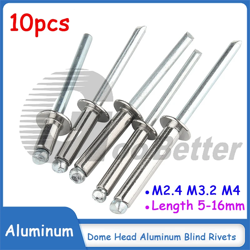 10pcs Dome Head Aluminum Pop Rivets M2.4(2.4mm) M3.2(3.2mm) M4(4mm ...
