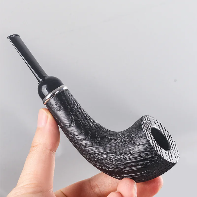 Handmade-Natural-Oak-Wood-Smoking-Pipe-Round-Smoke-Tobacco-Wood-Bent ...