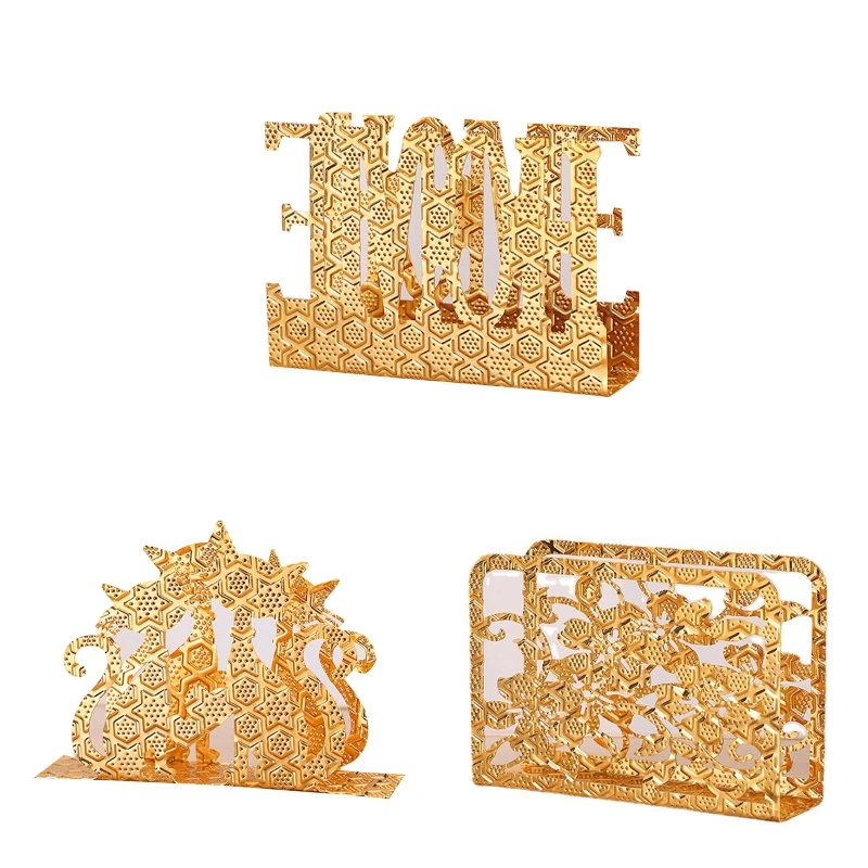 Gold Hollow Napkin Holder Table Top Decorative Tissue Dispenser Minimalist