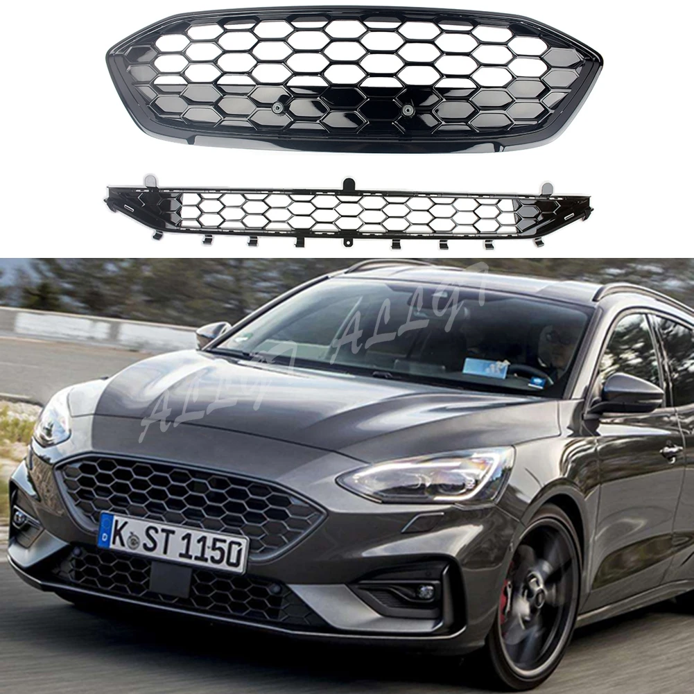 Front & Lower Grille Bumper Grill Honeycomb For Ford Focus 2019 2020 ...