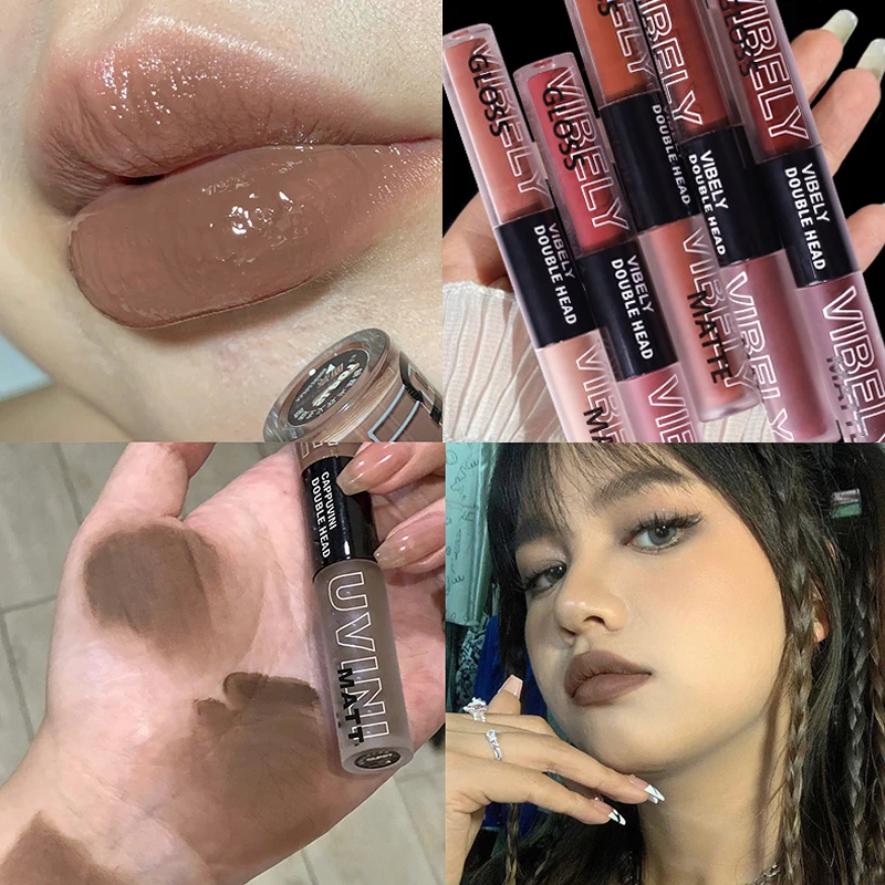 2-In-1-Punk-Dark-Brown-Lip-Gloss-Mirror-Transparent-Glass-Lip-Glaze ...