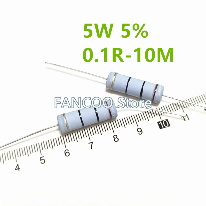 50pcs/bag 5w 5% Carbon Film Resistor 11r-100r 11r 12r 13r 15r 16r 18r 20r 22r 24r 27r 30r 33r ...