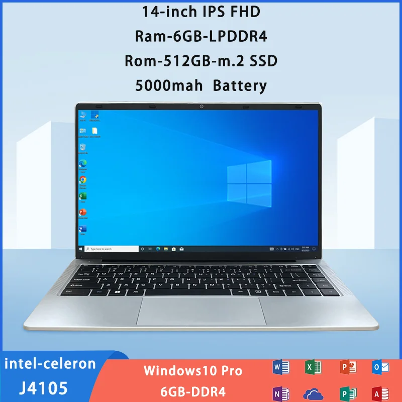 Ram 6GB LPDDR4 14inch IPS Laptop 128/256/512GB/1TB M.2SSD Intel Celeron ...