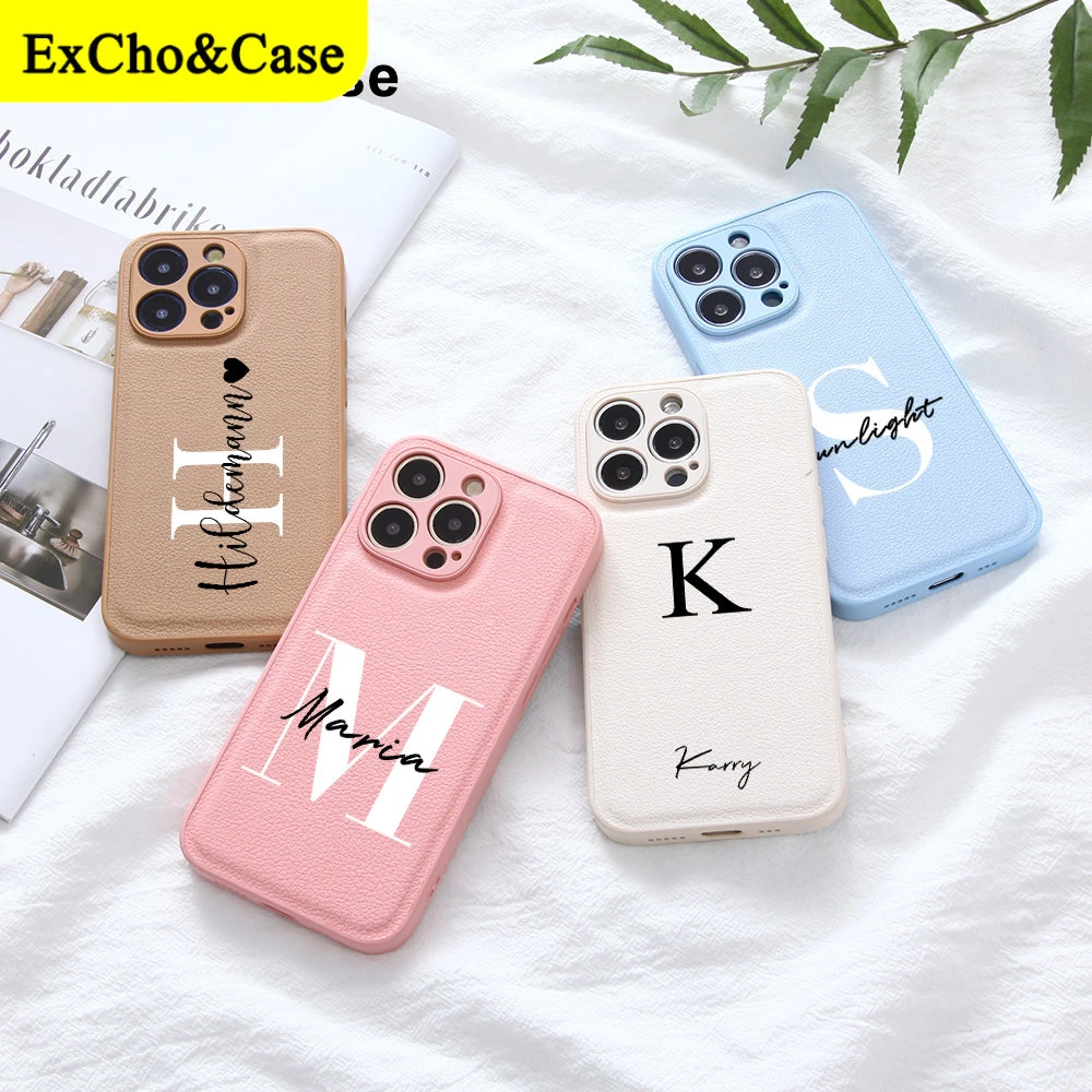 Custom Personalised Initial Name Heart Leather Case for iPhone 14 13 11 ...