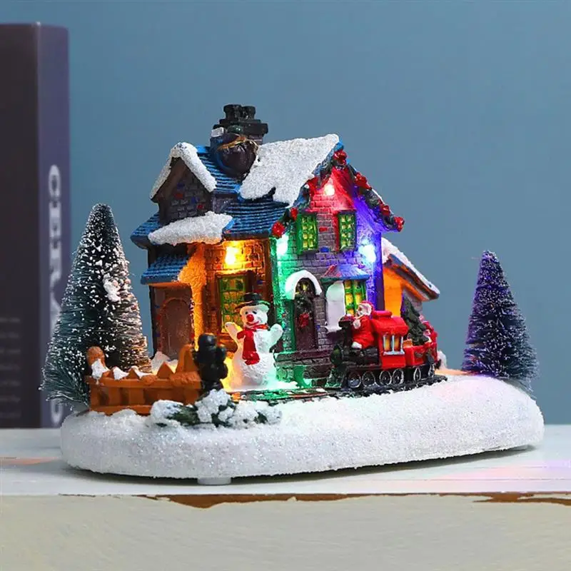 Resin Snowy Christmas Village Ornament Figurine Operate Animated Winter ...