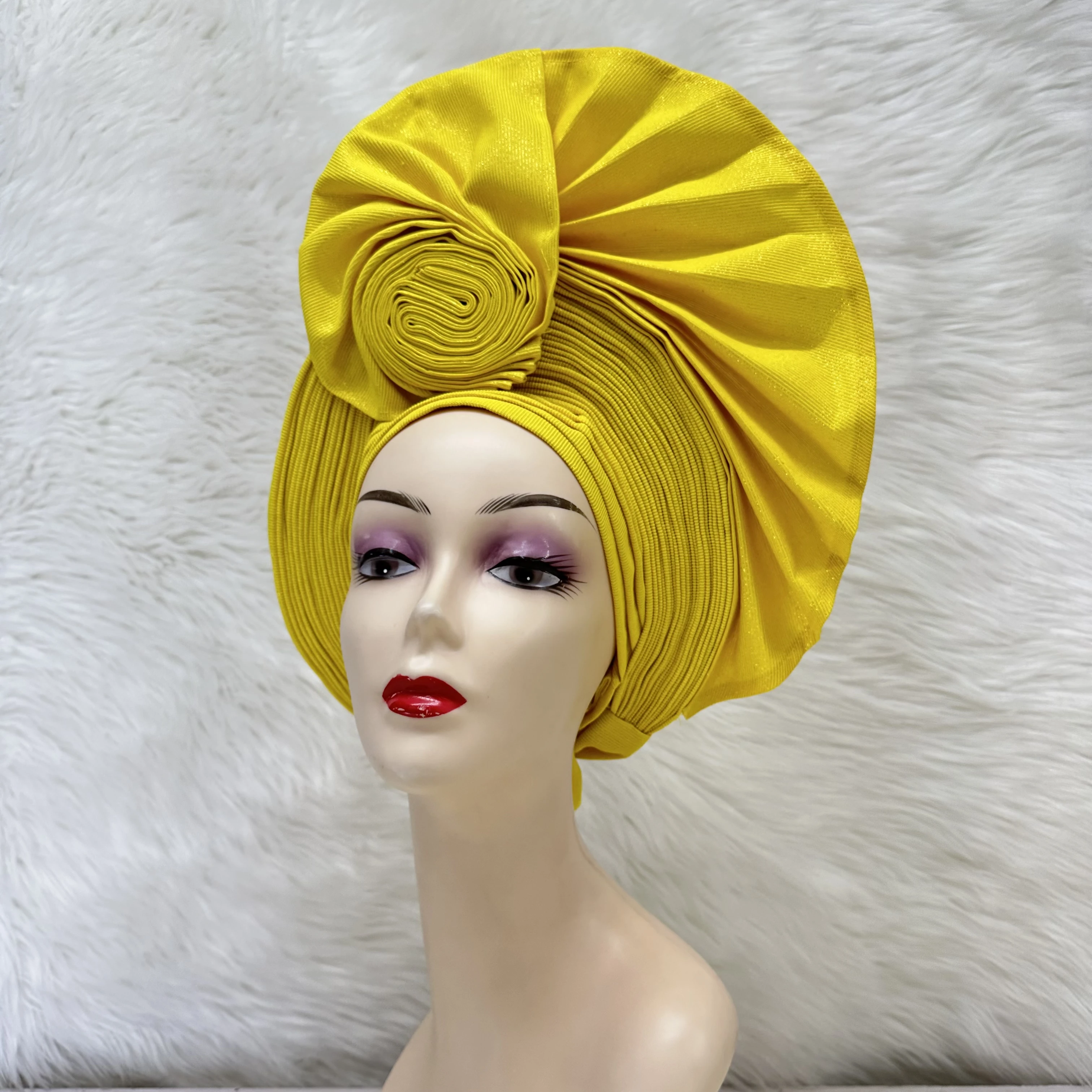 Yellow-Headtie-Gele-Nigerian-African-Hat-Aso-Oke-Auto-Gele-Headtie ...