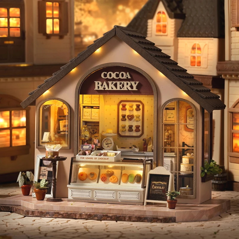DIY Wooden Leisurely Bakery Store Miniature Building Kits Doll Houses ...