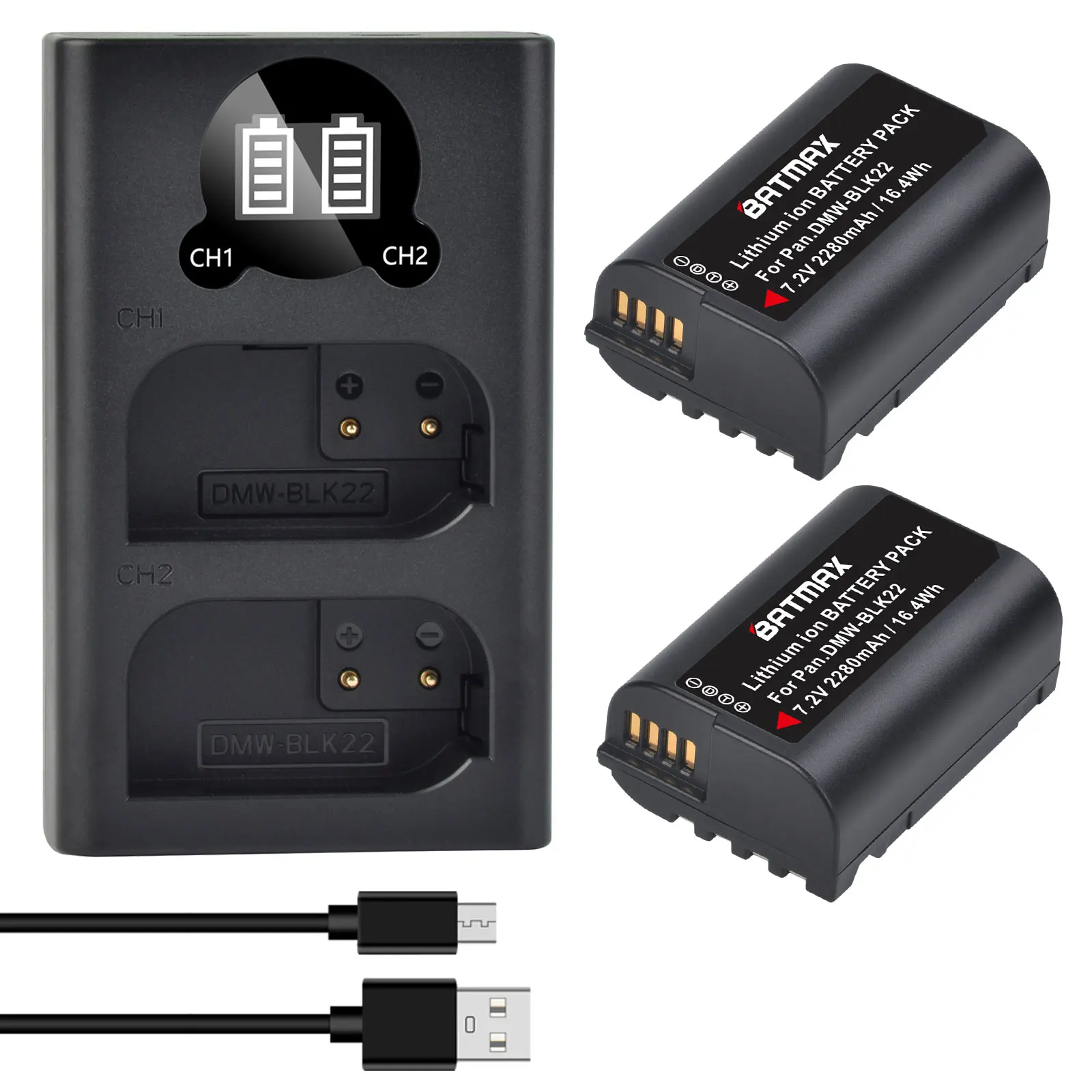 Batmax-DMW-BLK22-BLK22-2280mAh-Battery-LED-USB-Dual-Charger-For ...