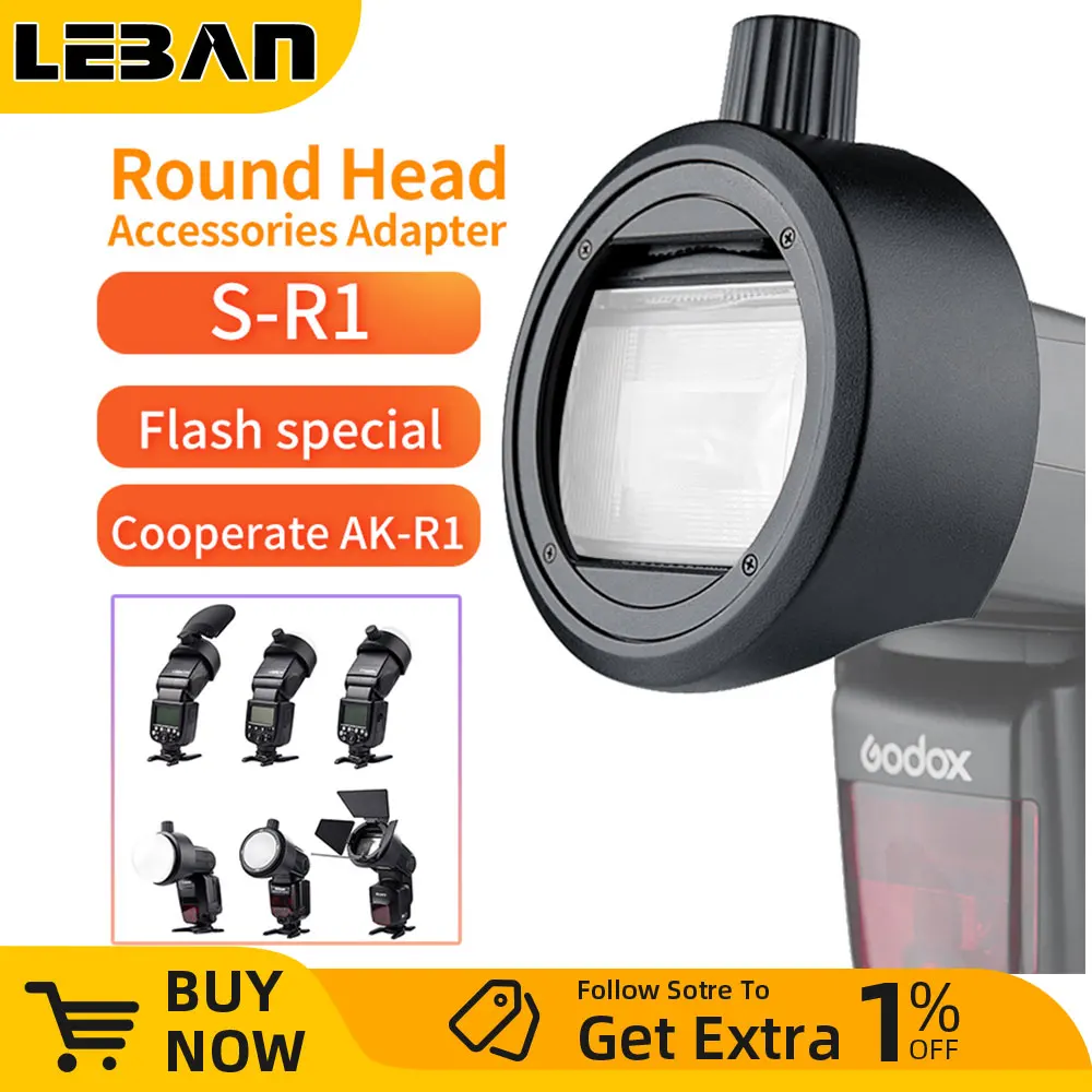 Godox-S-R1-Round-Head-Flash-Speedlight-Adapter-AK-R1-Adapter-Ring-for ...