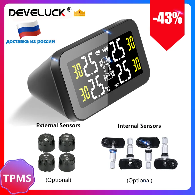 TPMS Solar Power Intelligent Wireless 4 Tire Smart Car Pressure Monitor ...