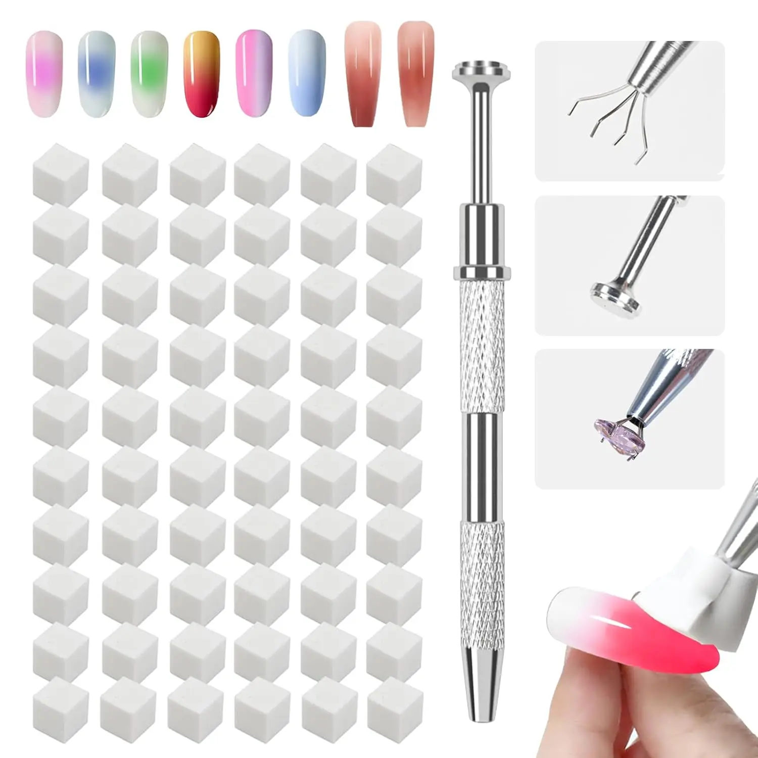 50Pcs Soft Nail Art Sponges Ombre White Nail Sponges with Metal ...