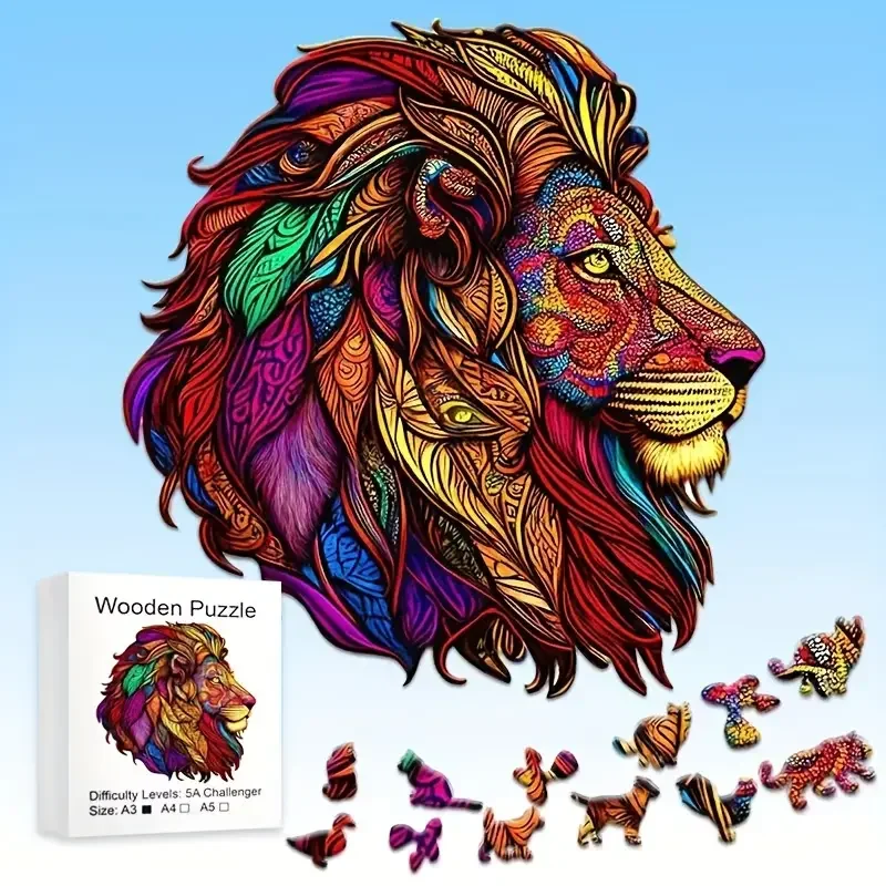 Lion King Wooden Puzzle for Adults Kids, Animal Shaped Pieces Jigsaw ...