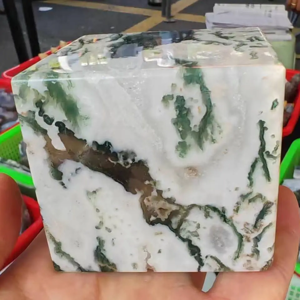 Natural-Moss-agate-Quartz-Crystal-Cube-Crystal-Stone-Polished-Specimen ...