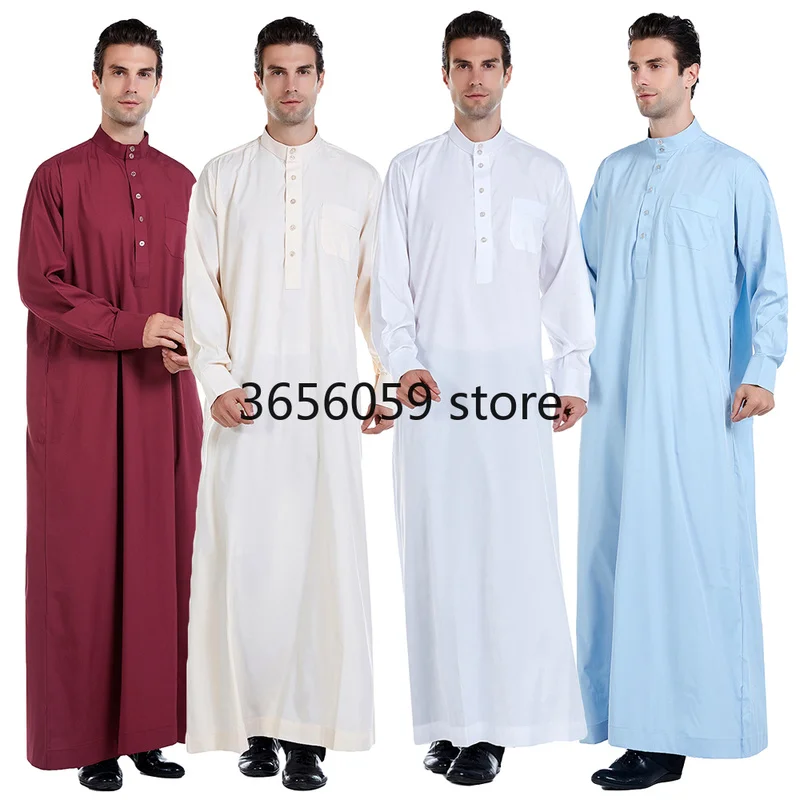 Muslim-Men-Thobe-Jubba-Robe-Long-Sleeve-Saudi-Arab-Kaftan-Dress-Islamic ...