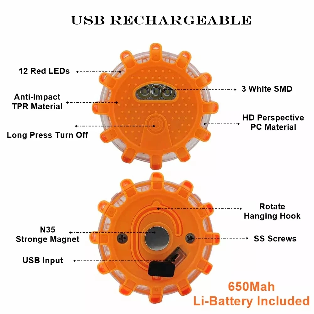 3 Pack flasher police Rechargeable LED Road Flares Emergency Lights ...