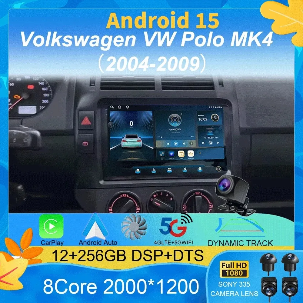 For Volkswagen VW Polo MK4 6Q 9N 9N3 2004- 2009 Car Radio Android 15 ...