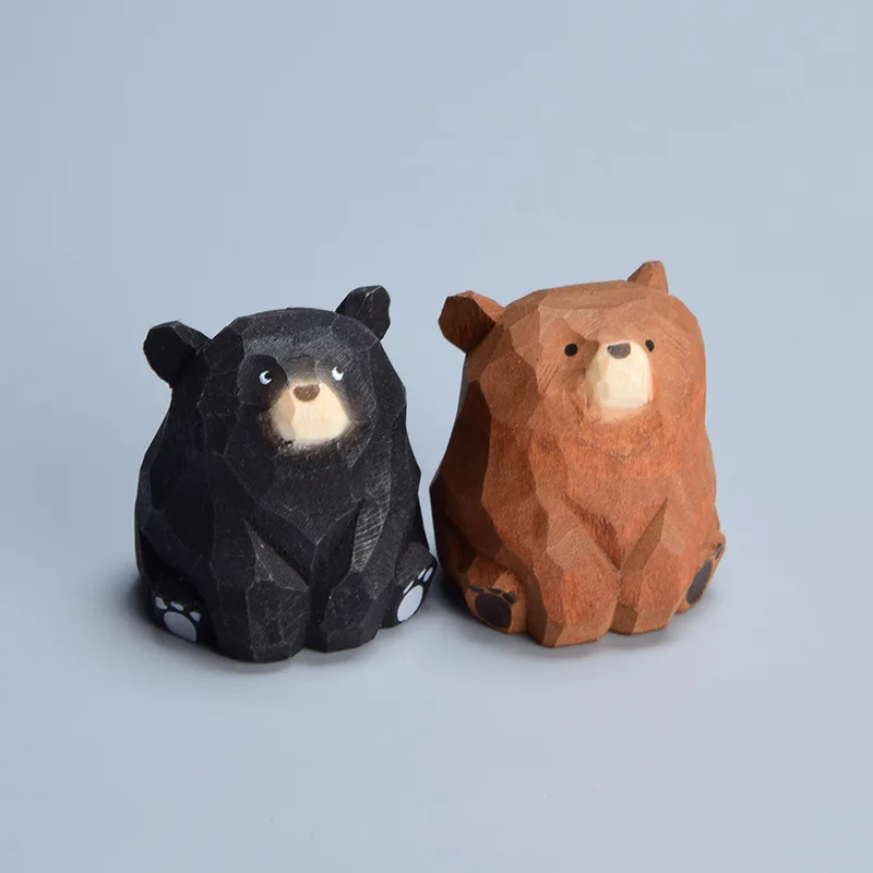 Wooden Bear Miniature Polar Bear Crafts Ornaments Cute Mini Solid Wood ...