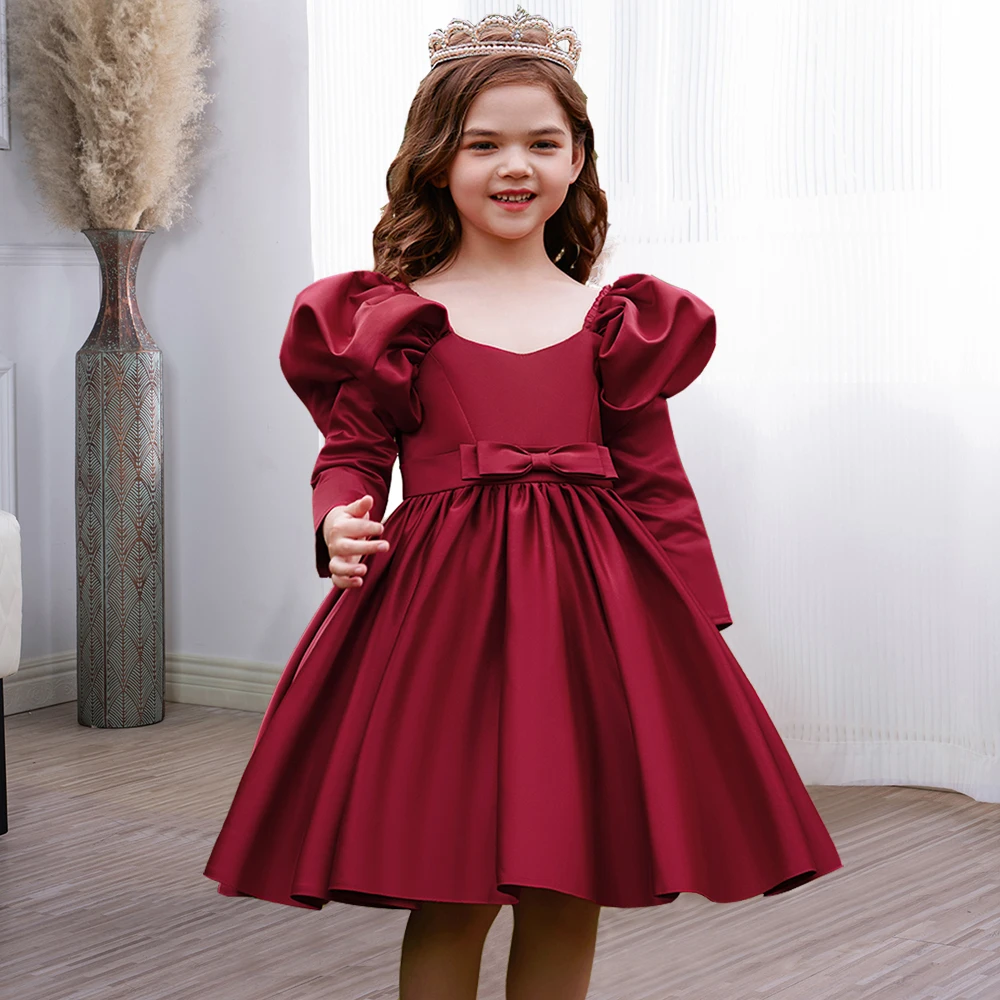 Long-Sleeve-Girl-Party-Dresses-Elegant-Kids-Red-Christmas-Costume ...