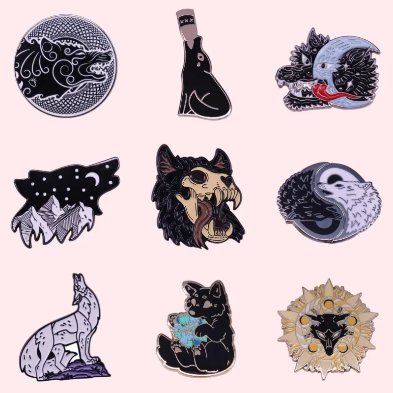 Wolf Enamel Pins Custom Tai Chi Moon Punk Animal Brooches Luxury Copper ...