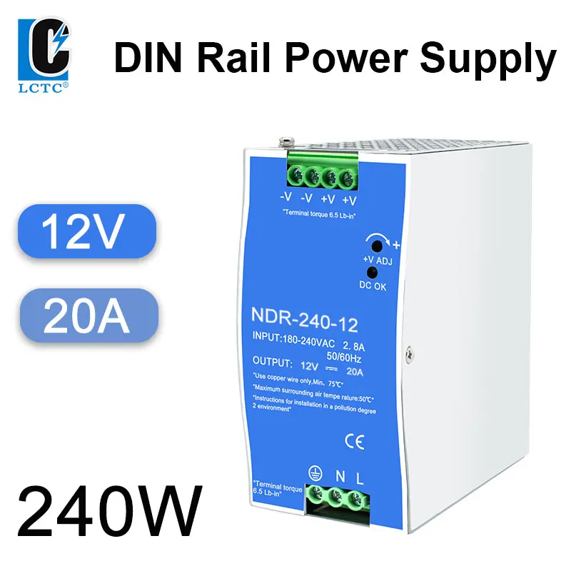 NDR 240W 180-240V AC TO DC Industrial DIN Rail Switching Power Supply ...