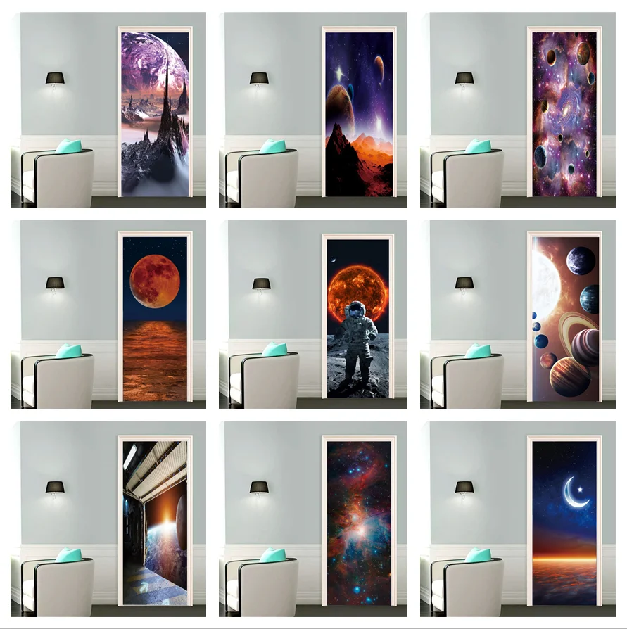 Custom Refrigerator Sticker Moon Door Wallpaper Sticker Room Decor Door ...