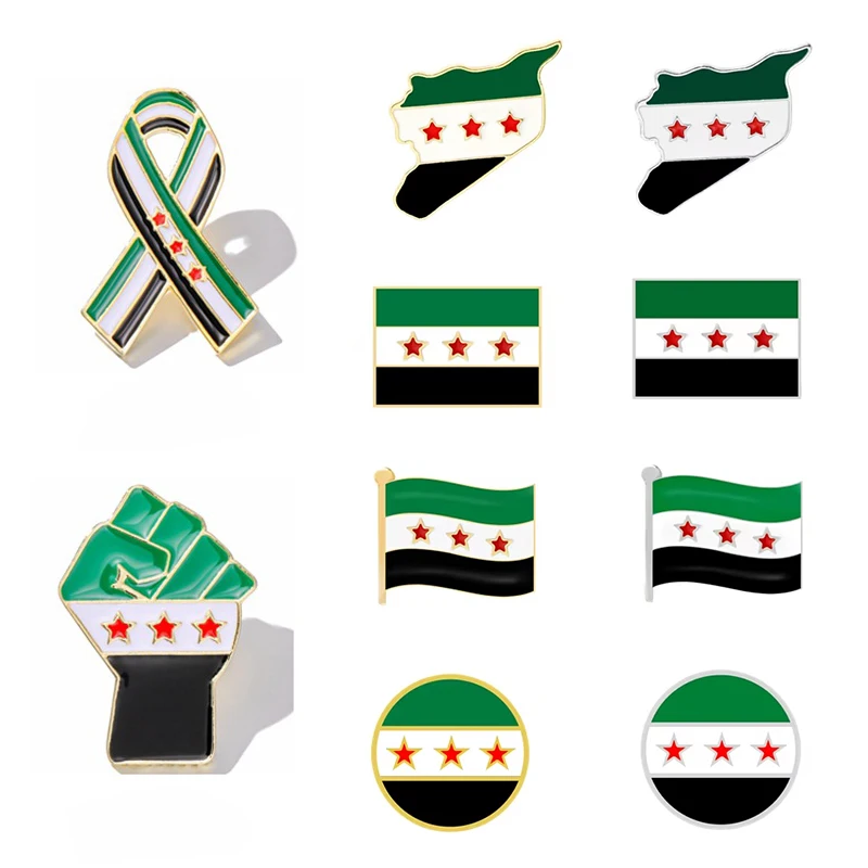 Syria Arab Republic Flag Map Pendant Pin Brooches Metal National Emblem ...