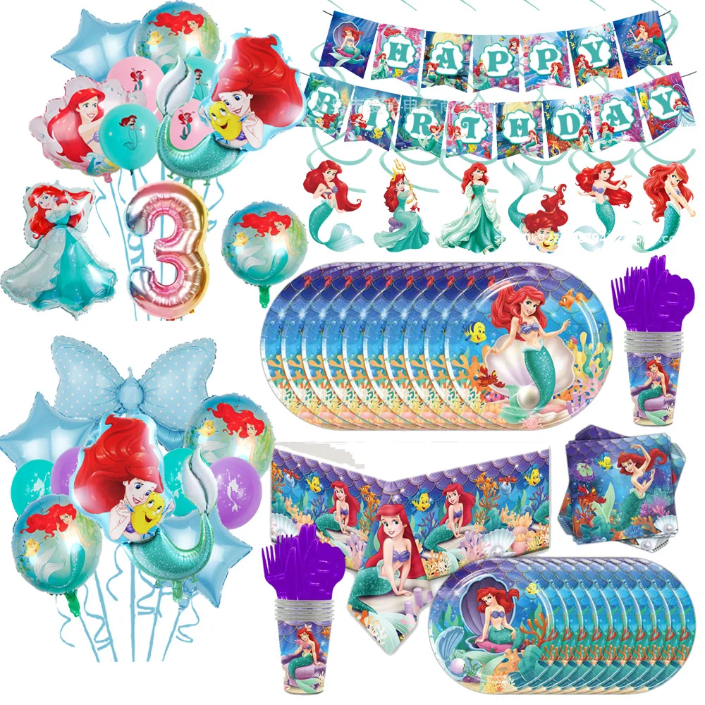 Disney Little Mermaid Ariel Birthday Party Decorations Paper Disposable ...