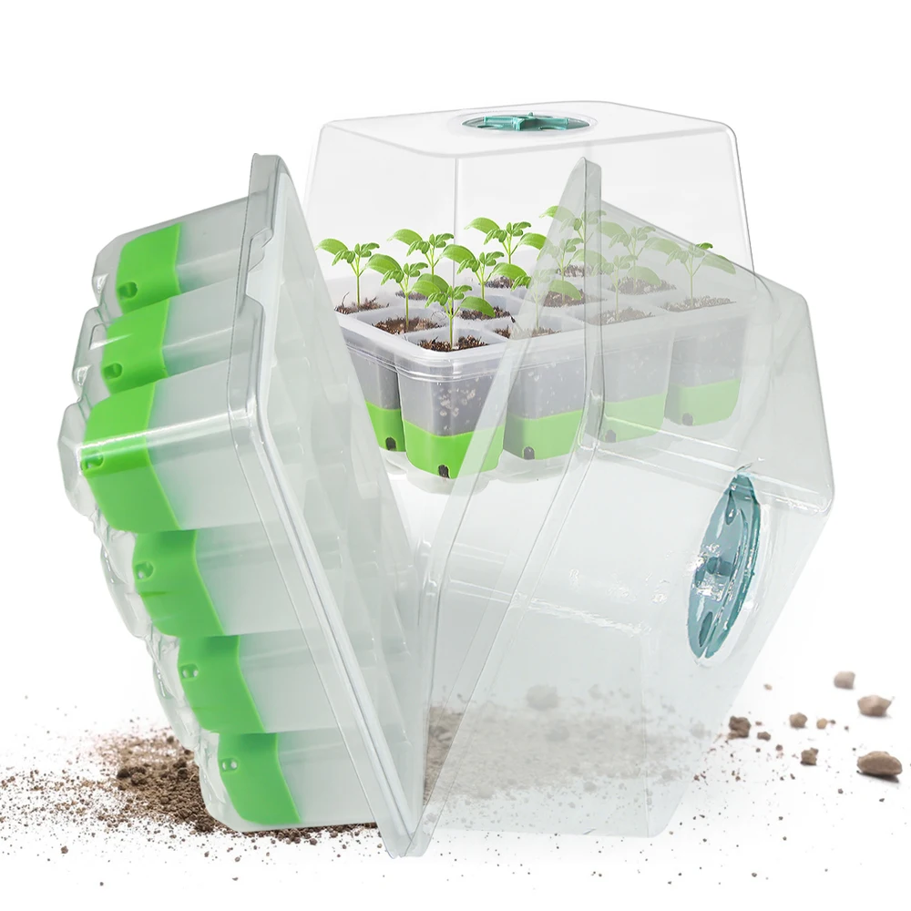 Seed Starter Tray with Transparent Cover & Adjustable Vents 12-Cell ...