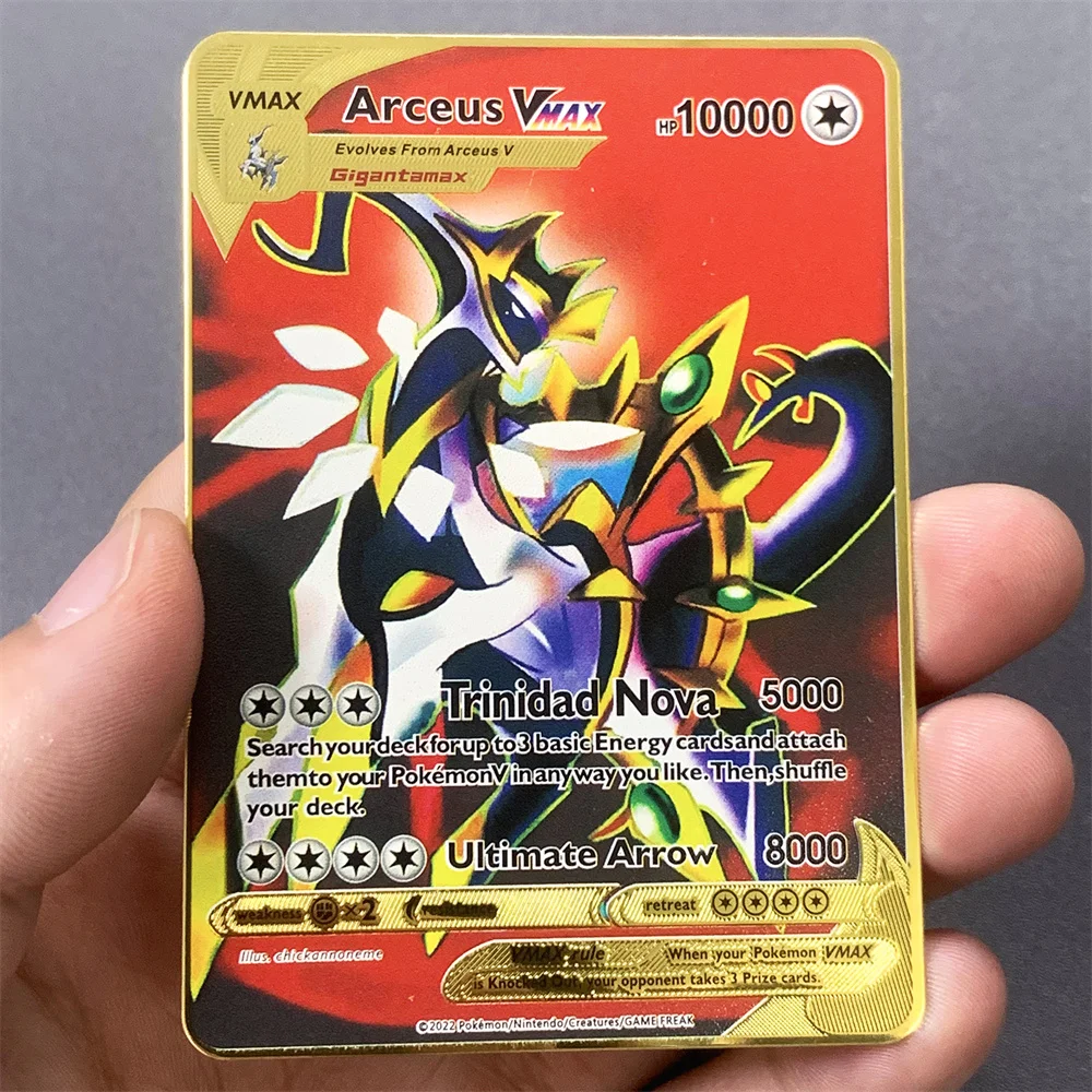 10000 Points High HP Pikachu Charizard Arceus Mewtwo Gold Black English Metal Card Vmax Mega GX ...
