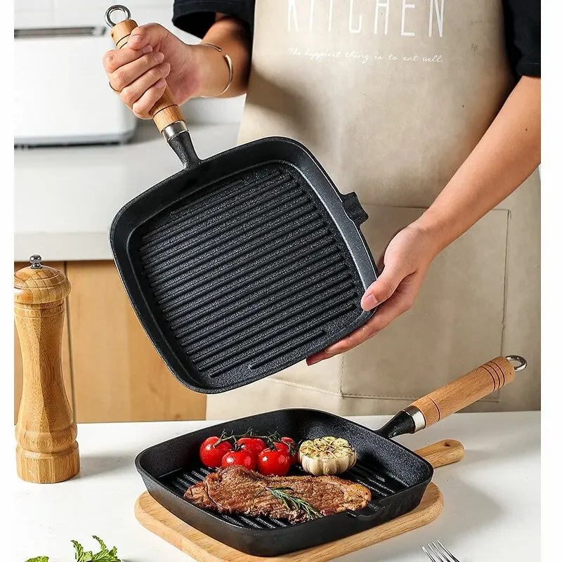 22cm 24cm Thickened Cast Iron Steak Frying Pan Non-coated Non-stick ...
