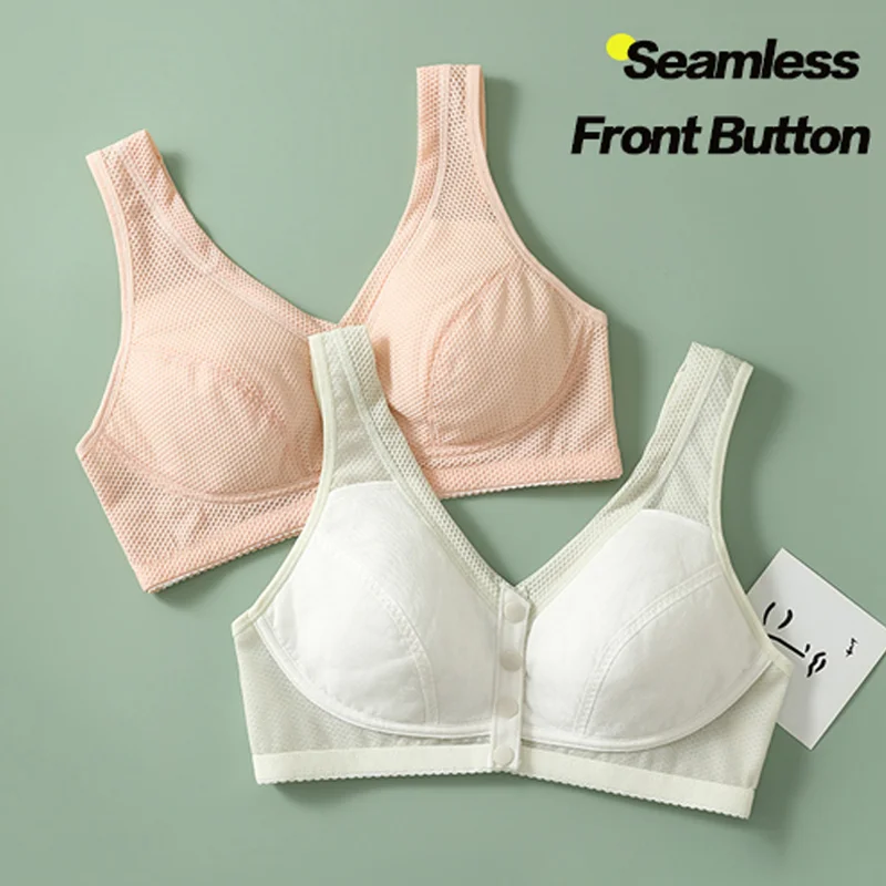 Comfortable-Soft-Bras-Cotton-Front-Close-Bralette-Wide-Strap-Buttons-V ...